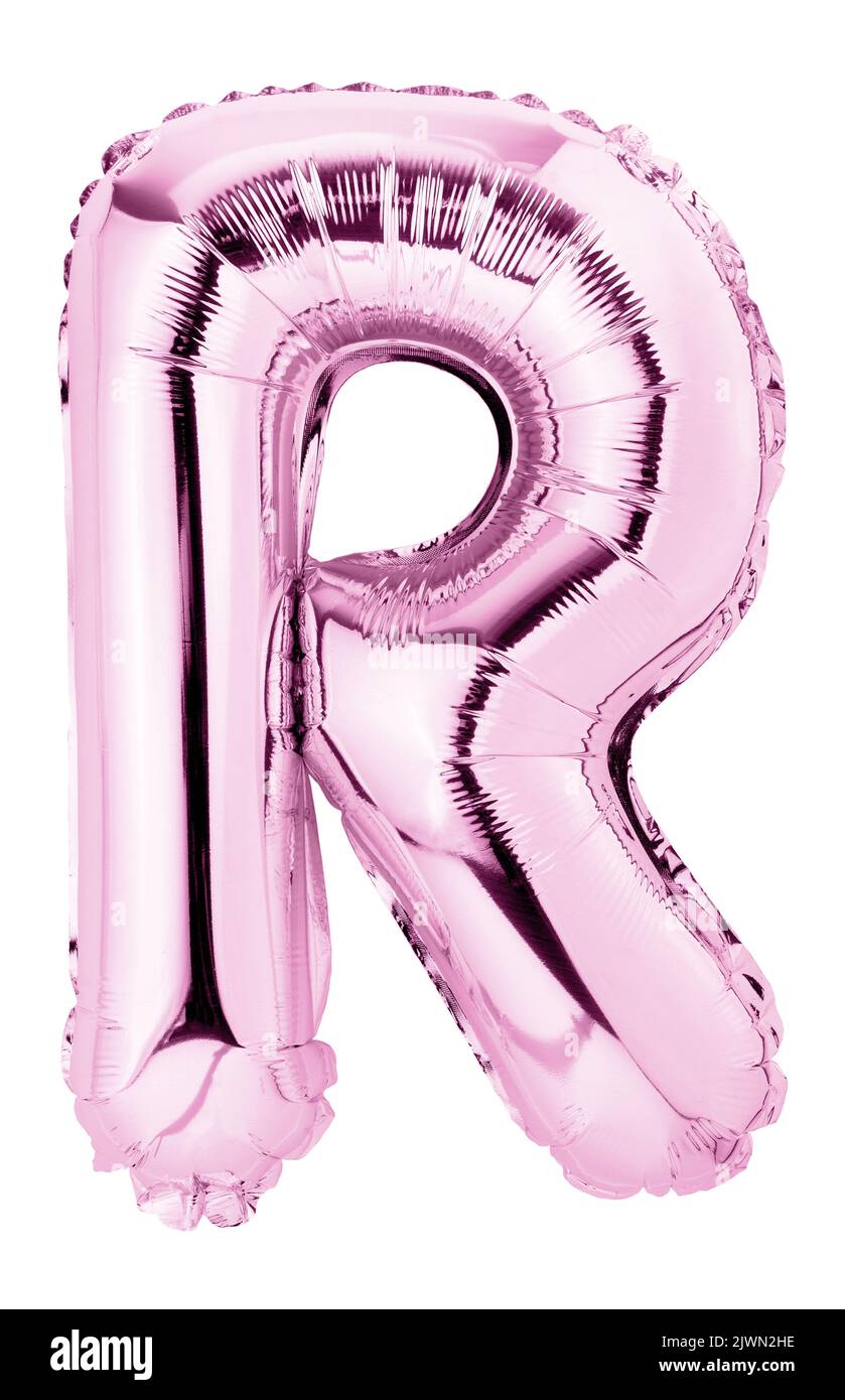 Letter R in pink mylar balloon isolated on white Stock Photo - Alamy