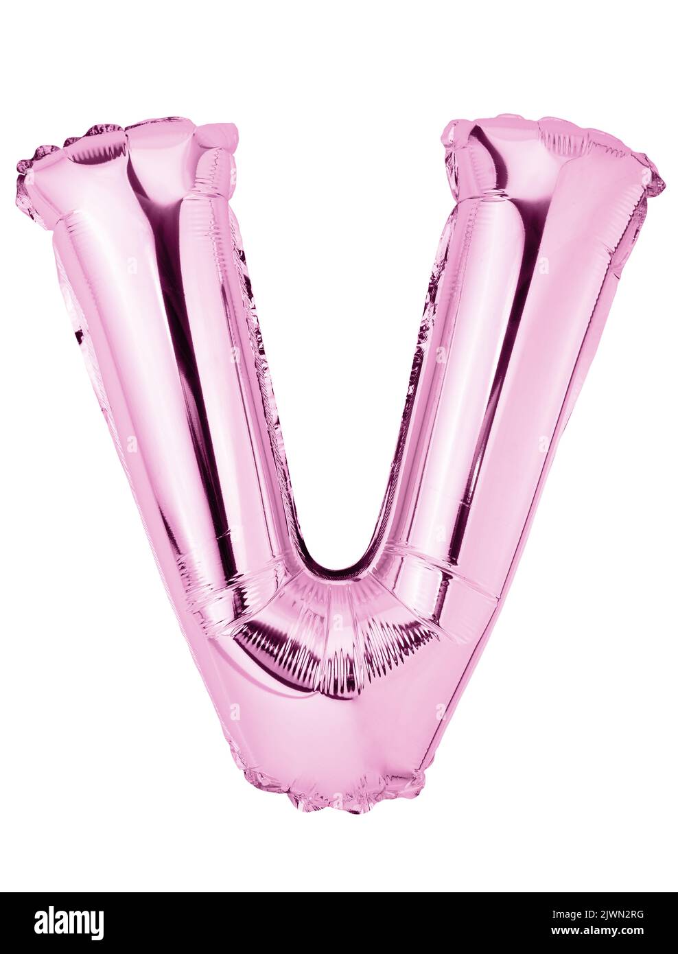 Letter V in pink mylar balloon isolated on white Stock Photo - Alamy