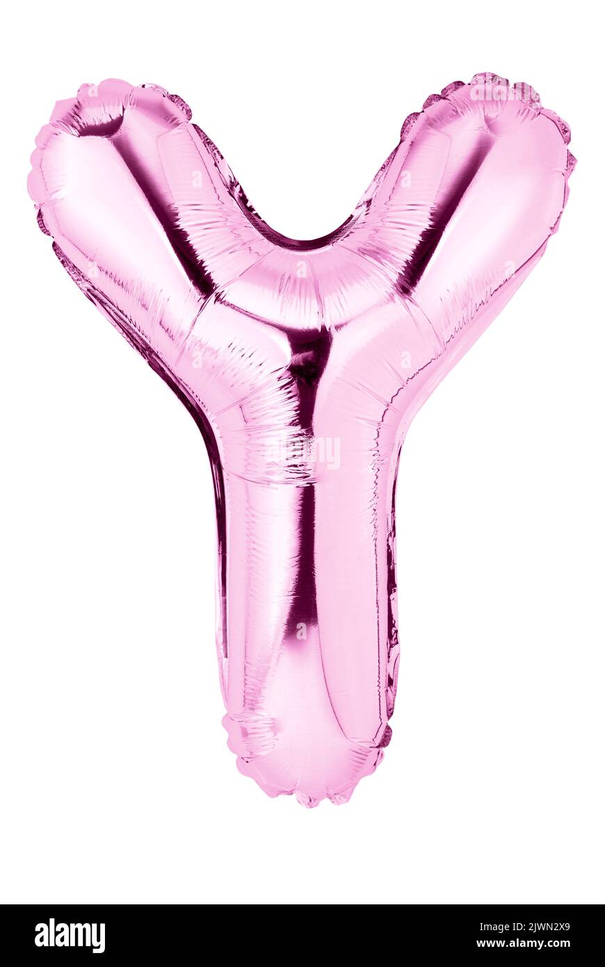 Letter Y in pink mylar balloon isolated on white Stock Photo - Alamy