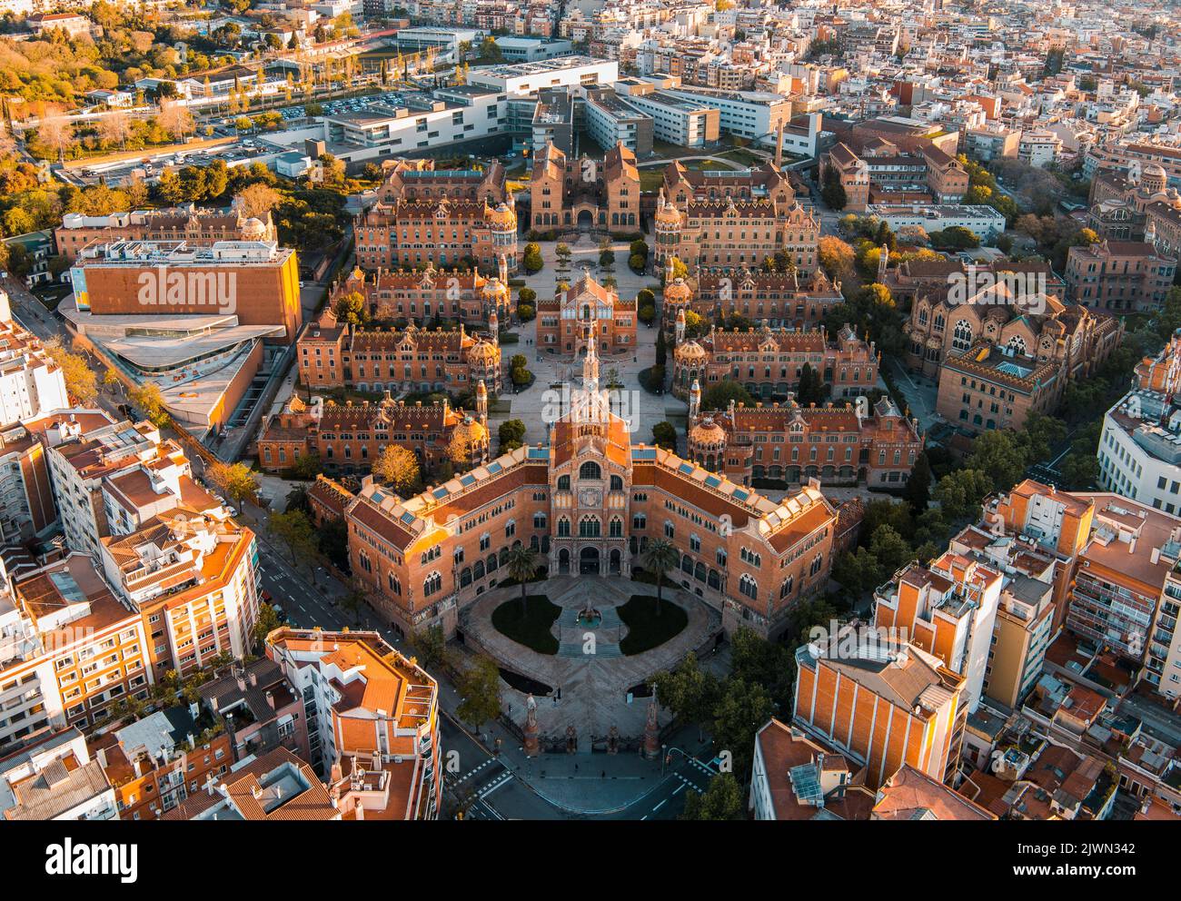 Barcelona skyline and Hospital of the Holy Cross and Saint Paul (de la ...