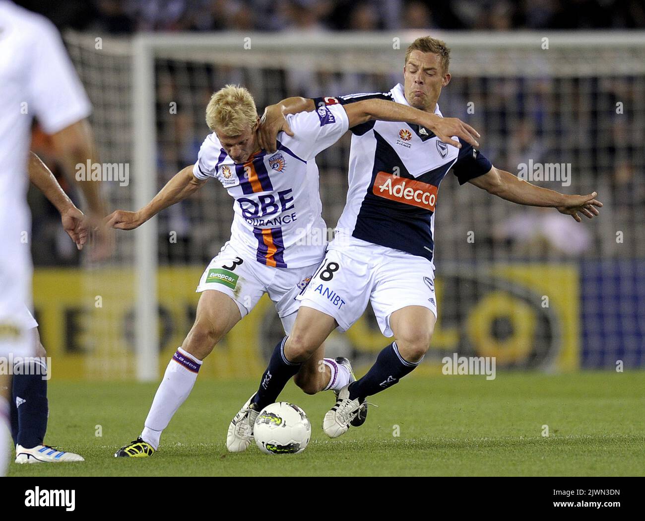Daniel Allsopp of Melbourne Victory FC and Seb Van Den Brink of Perth ...