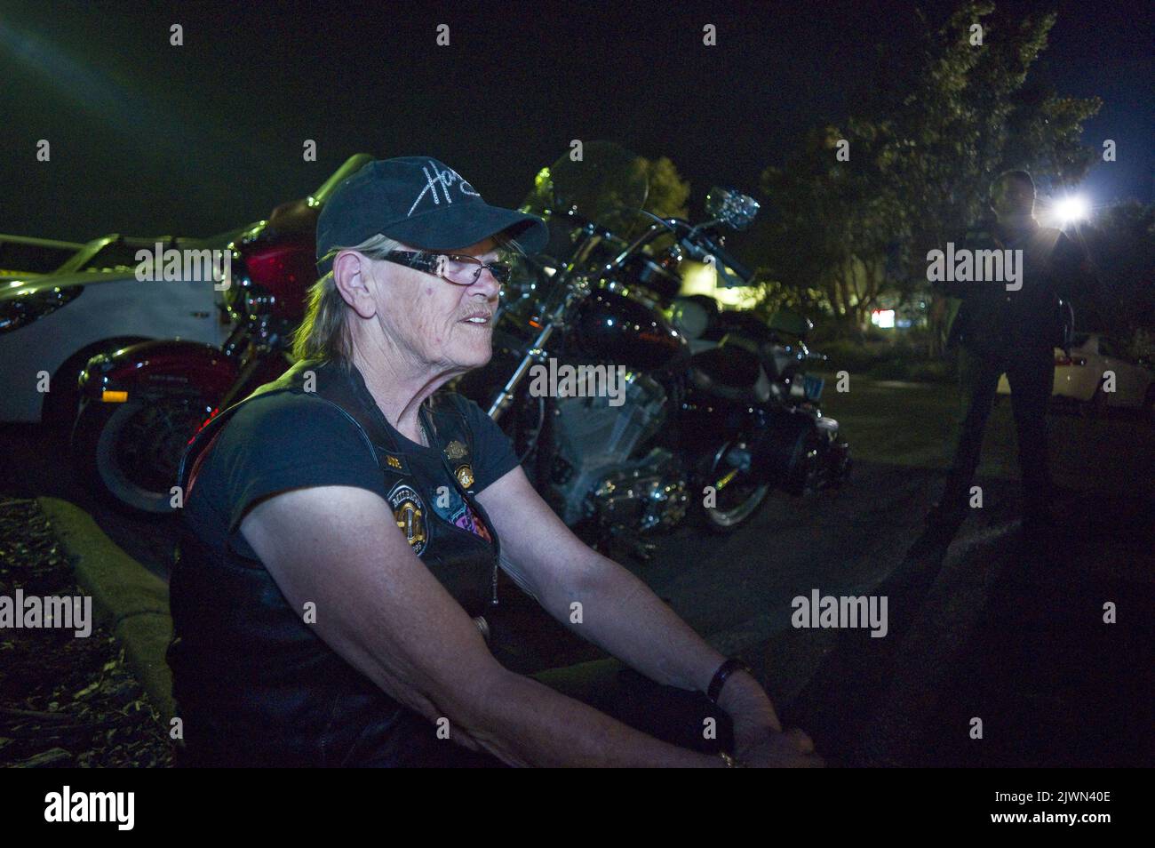 Judy Stewart waits in the car park of the evacuation centre in Margaret ...