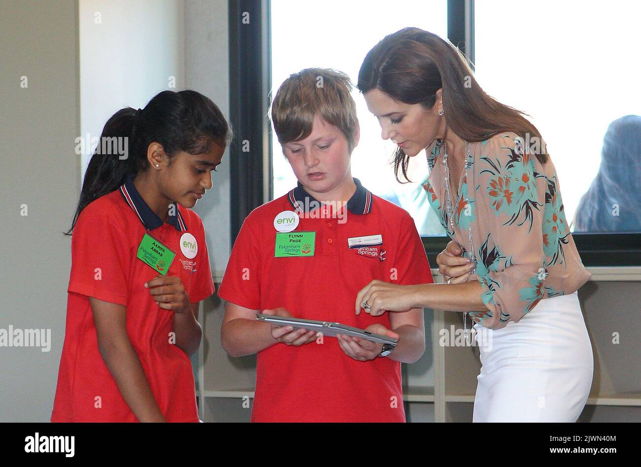 Princess Mary of Denmark uses an ipad as she tours an environmentally ...