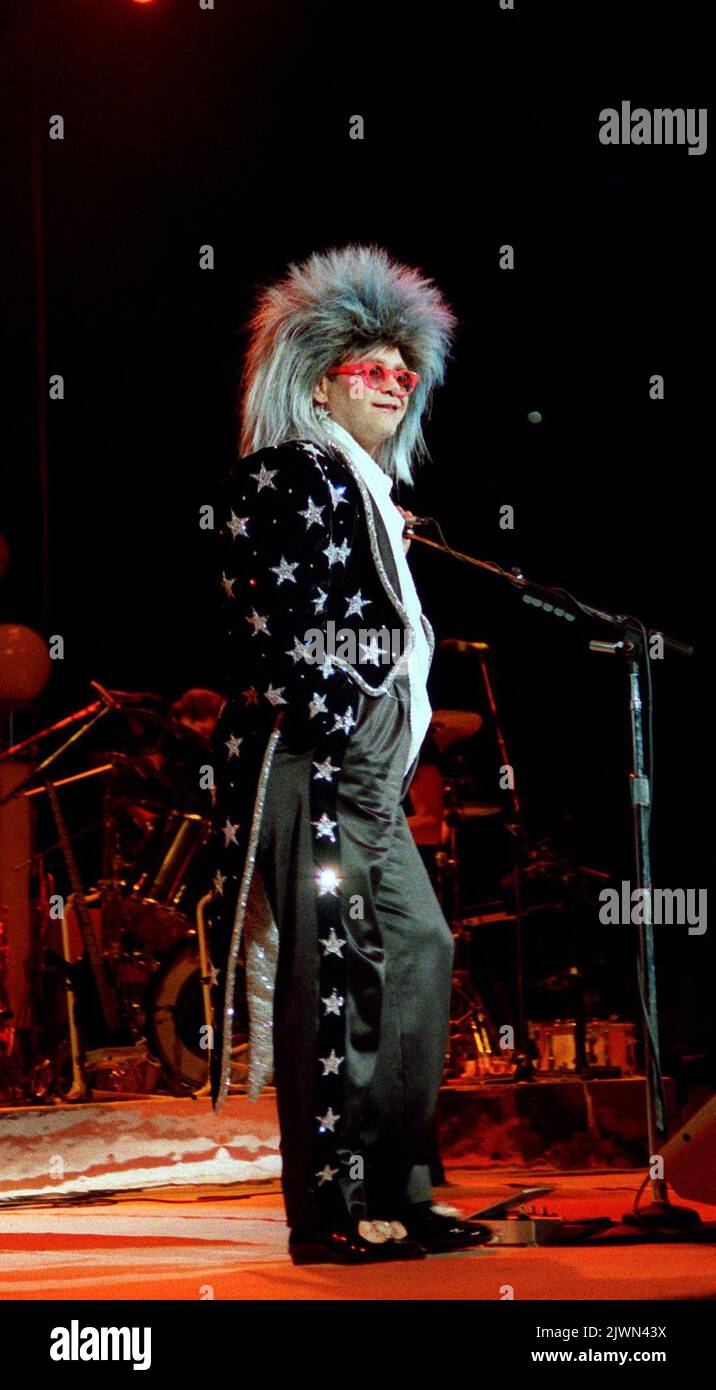 Elton John performing at The Sydney Entertainment Centre in 1986 Stock ...