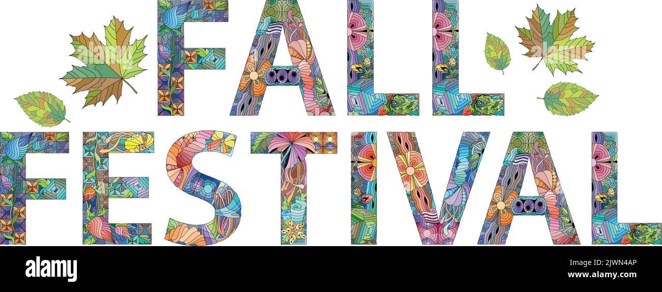 Hand-painted art design. Hand drawn illustration words FALL FESTIVAL ...