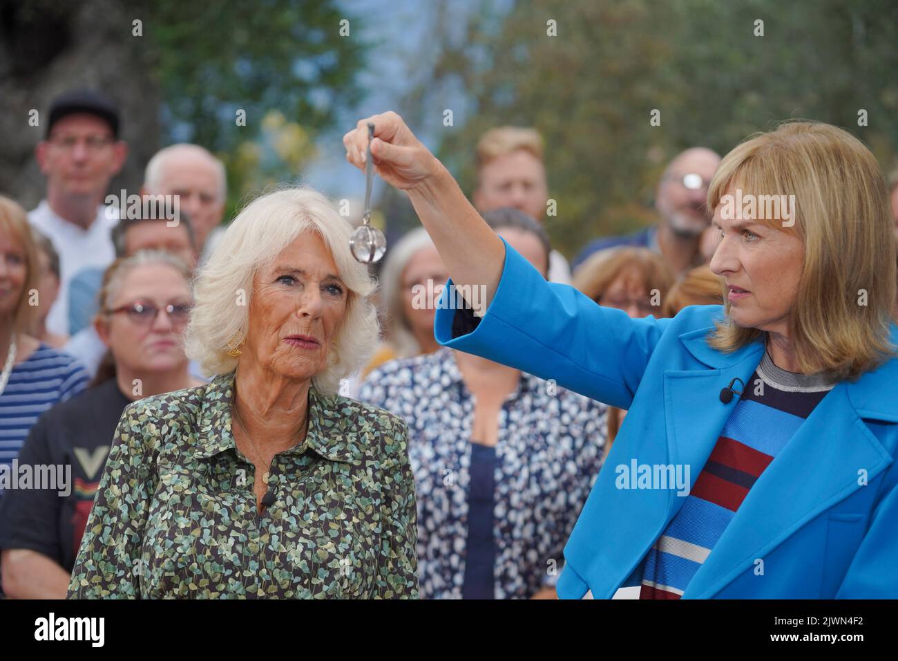 The Duchess of Cornwall (left) with BBC presenter Fiona Bruce during a ...