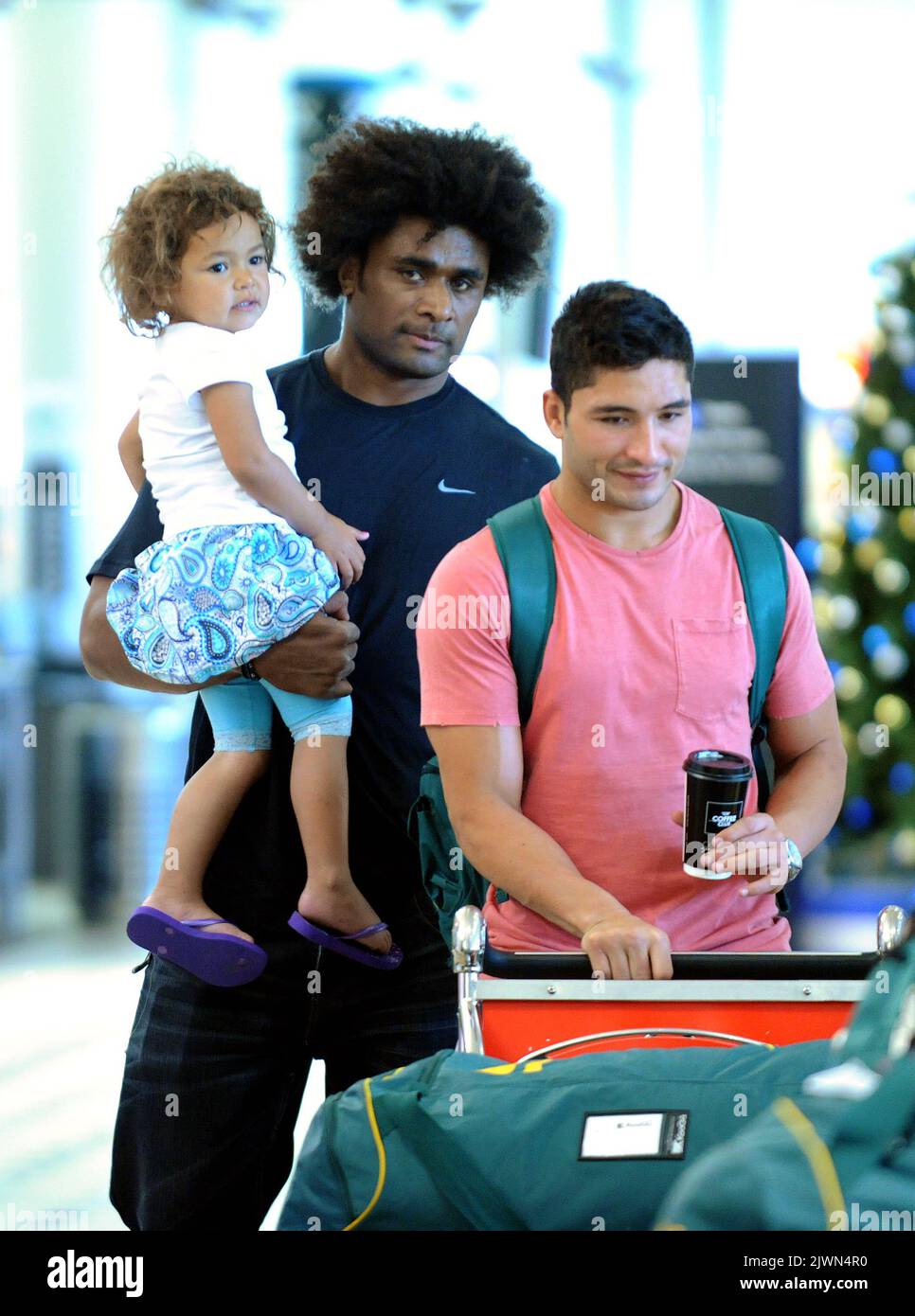 Australian Rugby Union players Rdike Samo (left) and Anthony Faingaa ...