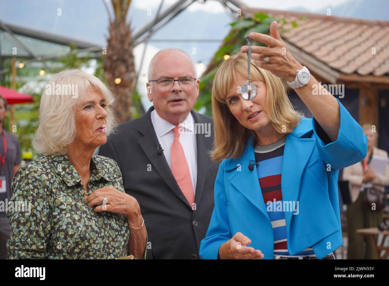 The Duchess of Cornwall (left) with BBC presenter Fiona Bruce during a ...