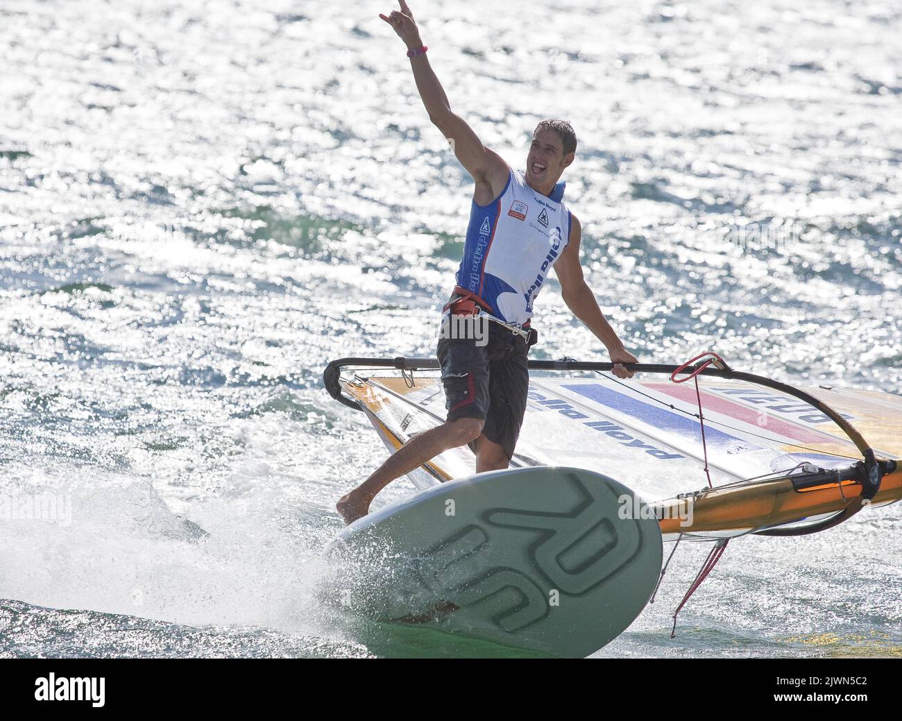 Dorian van Rijsselberghe for the Netherlands celebrates after the RS:X ...