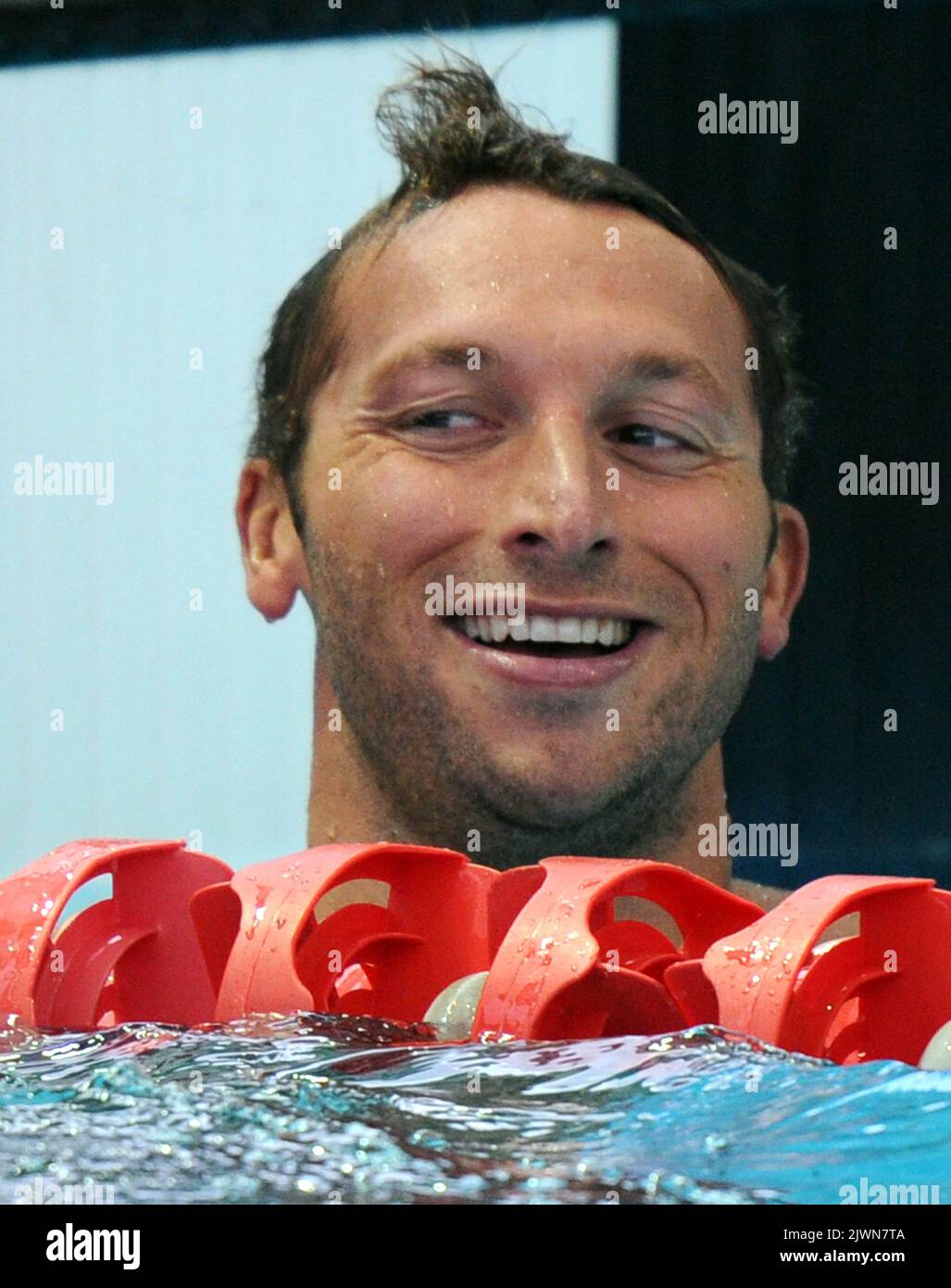 Ian Thorpe after the final of the Men's 100 meter Freestyle at the 2012 ...