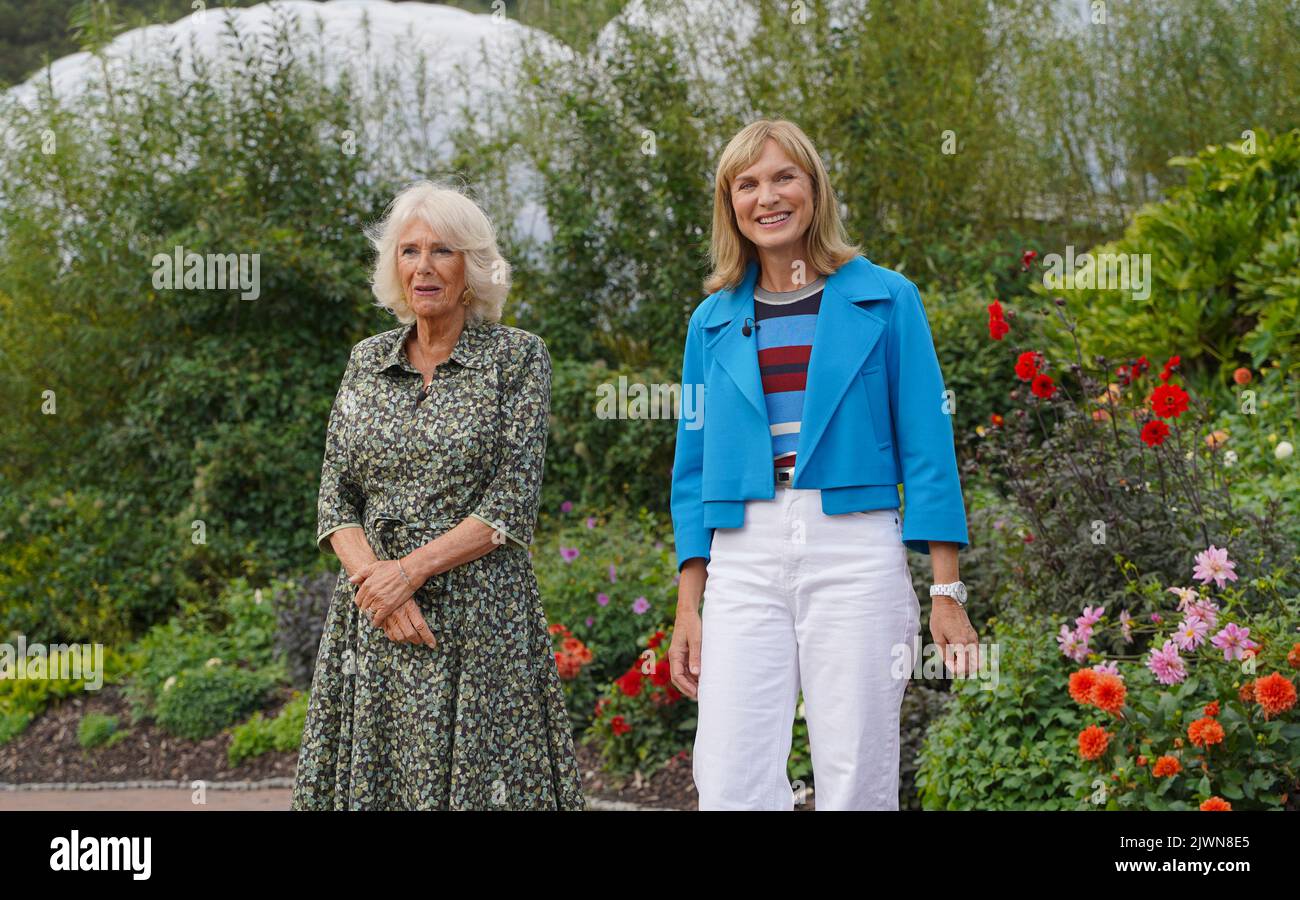 The Duchess of Cornwall (left) with BBC presenter Fiona Bruce during a ...