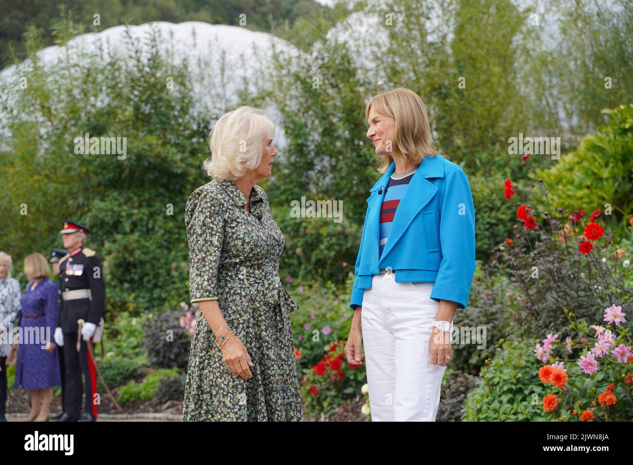 The Duchess of Cornwall (left) with BBC presenter Fiona Bruce during a ...