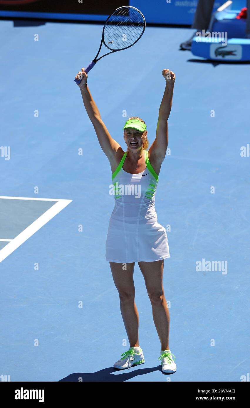 Maria Sharapova of Russia reacts as she wins match point against ...