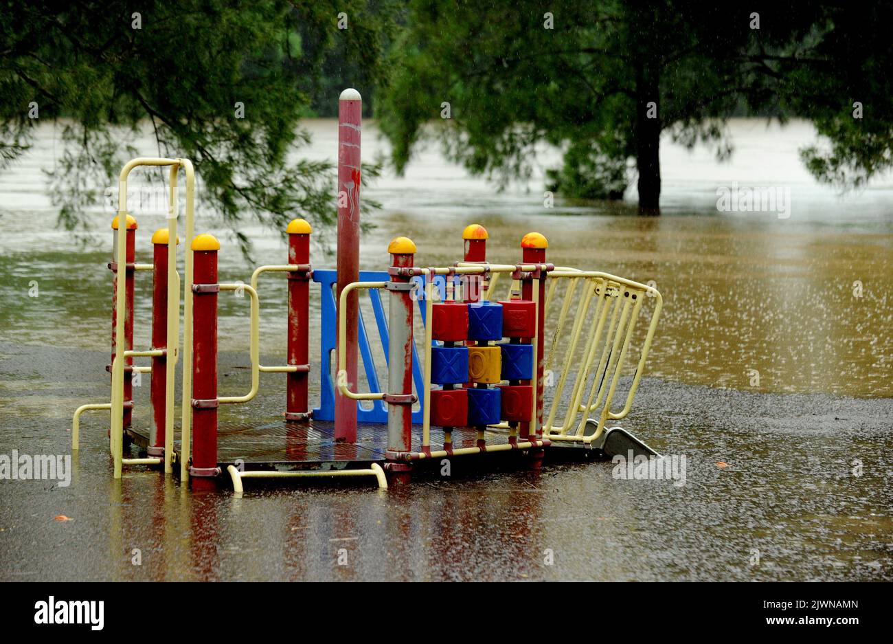 A children's playground is flooded at Riverside Park in Kempsey ...