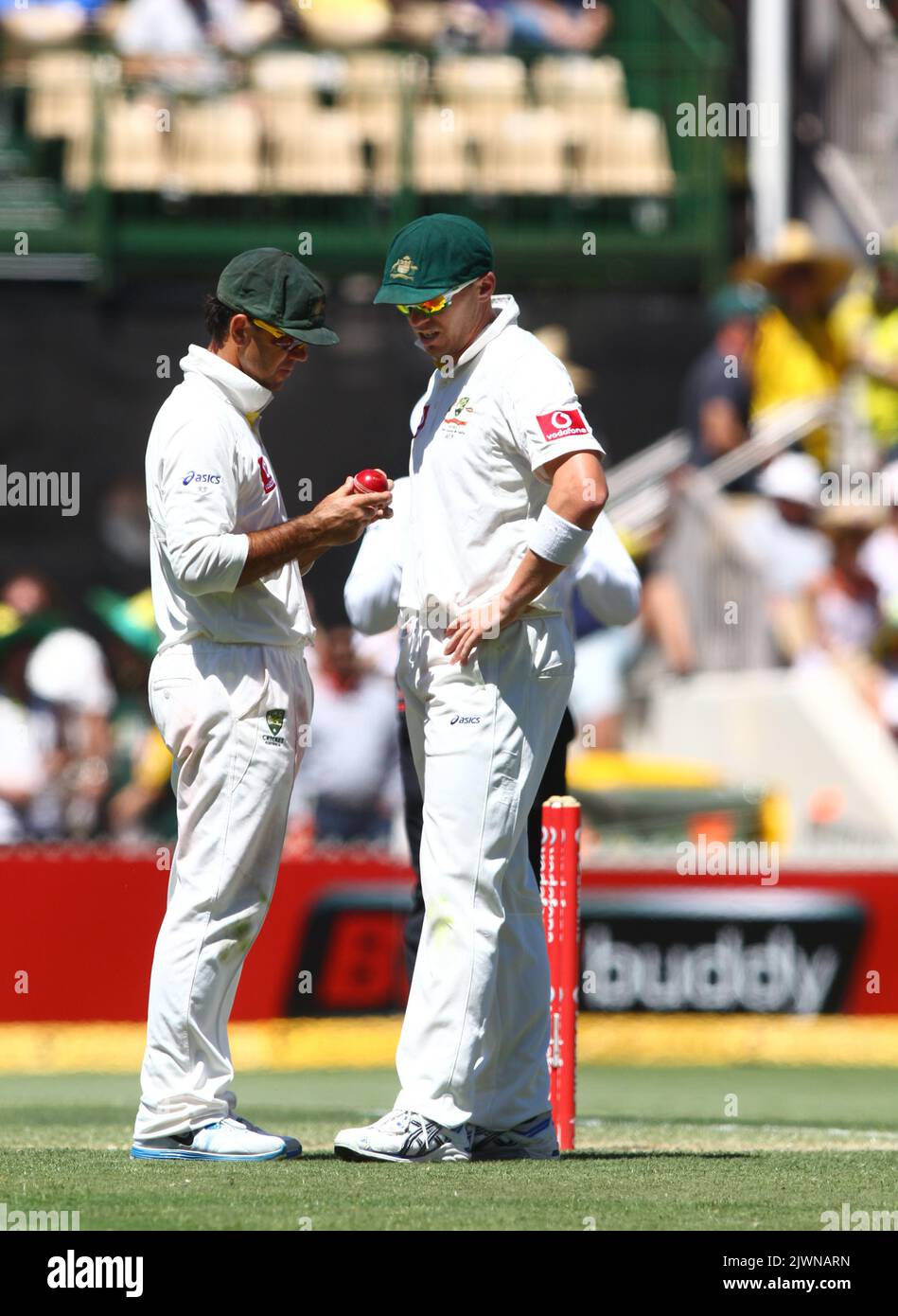 Australias' Ricky Ponting and Peter Siddle inspect the new ball during ...