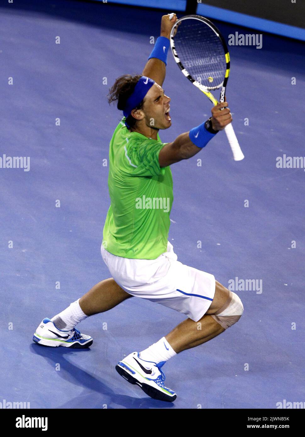 Rafael Nadal of Spain celebrates his win over Roger Federer of ...
