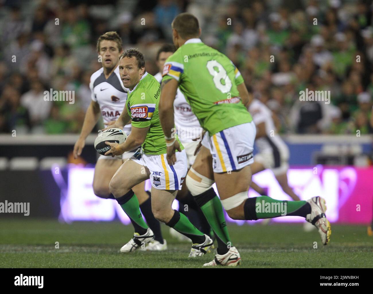 Matt Orford passes the ball during the NRL, round 2 Canberra Raiders v ...