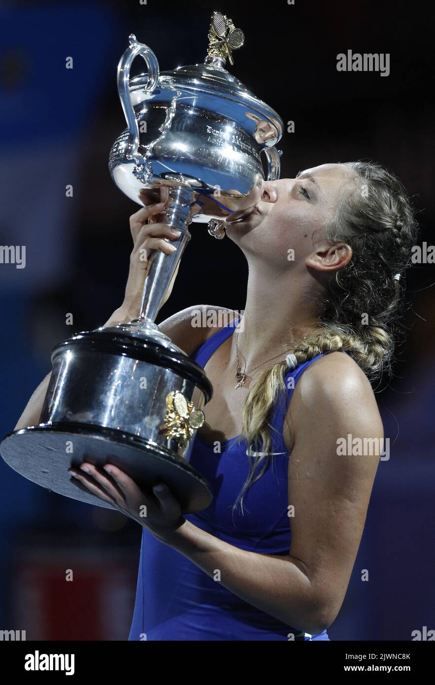 Victoria Azarenka of Belarus kisses her Grand Slam trophy after winning ...