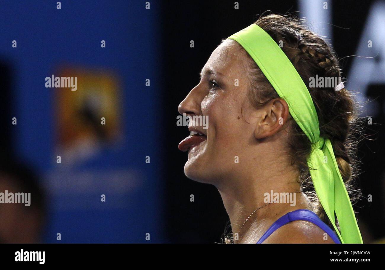 Victoria Azarenka of Belarus pokes out her tongue as she celebrates ...