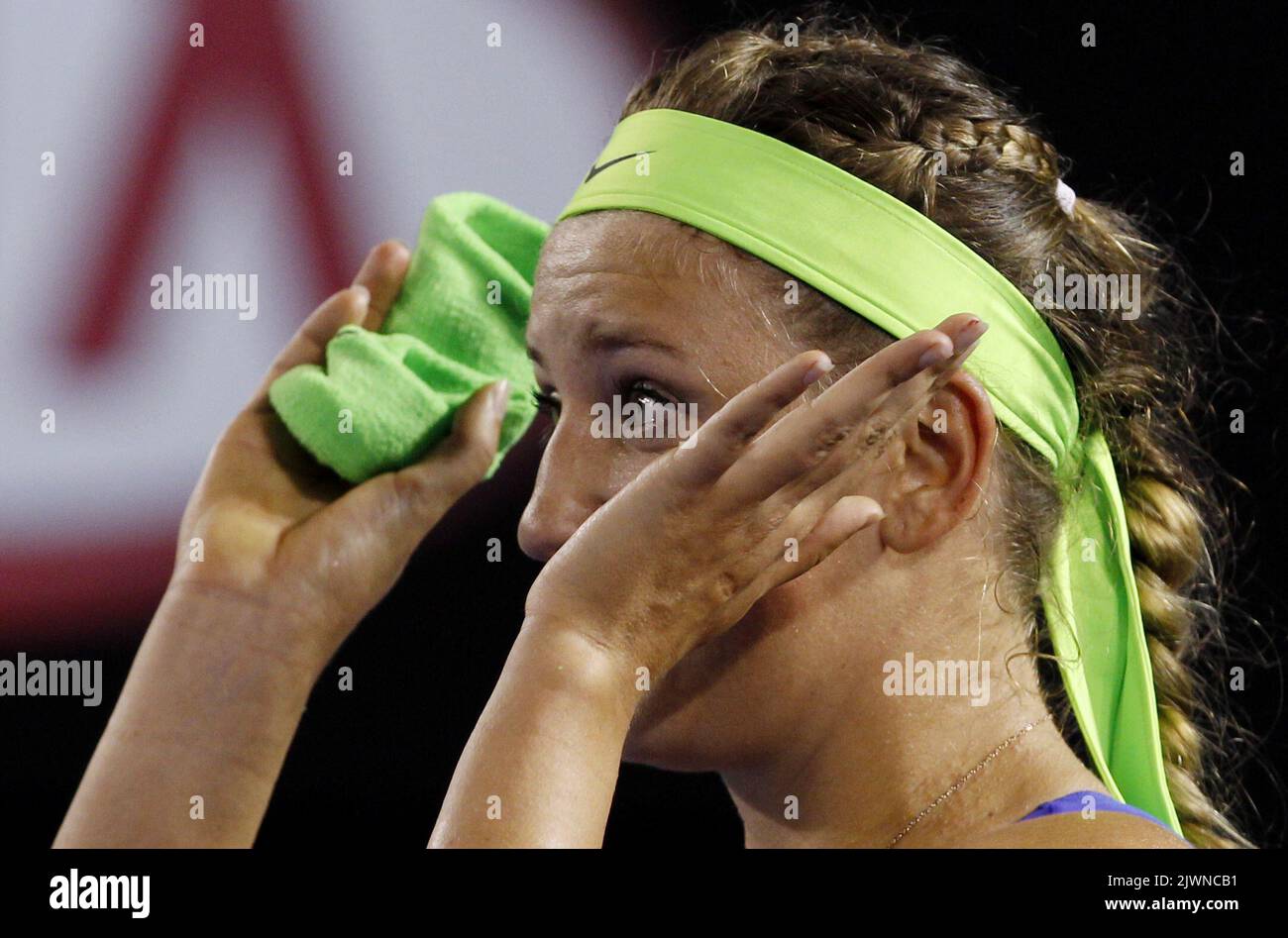 Victoria Azarenka of Belarus wipes tears from her eyes as she beats ...