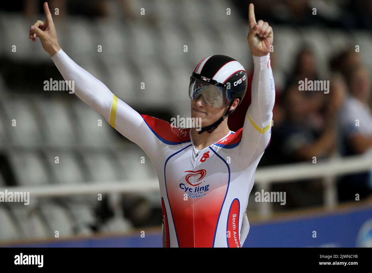 Matthew Glaetzer from SA celebrates winning the Elite Men 200m Keirin ...