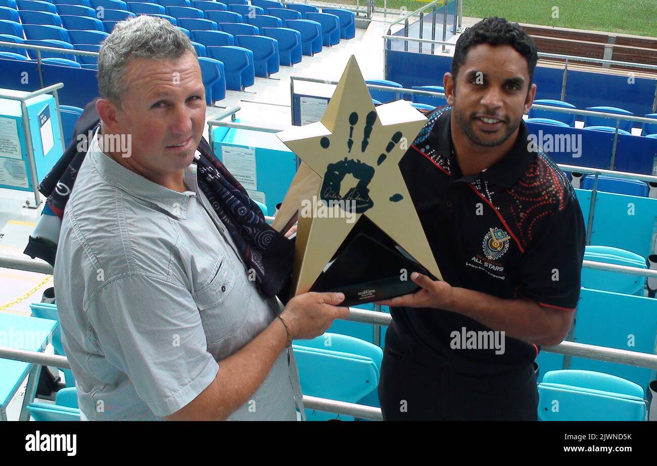 Brad Beetson and Preston Campbell with the Arthur Beetson Trophy, with ...