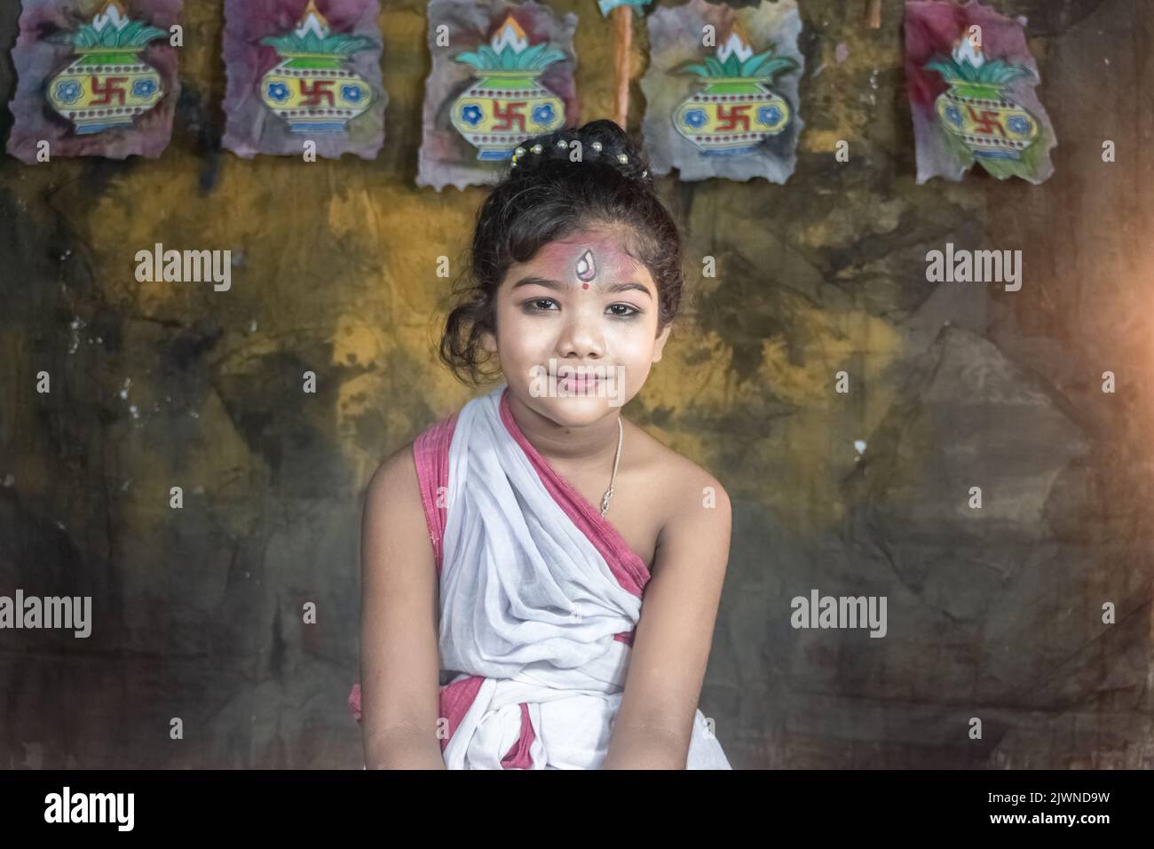 A Concept Agomoni photoshoot ,Cute Baby in Goddess Durga Stock Photo ...