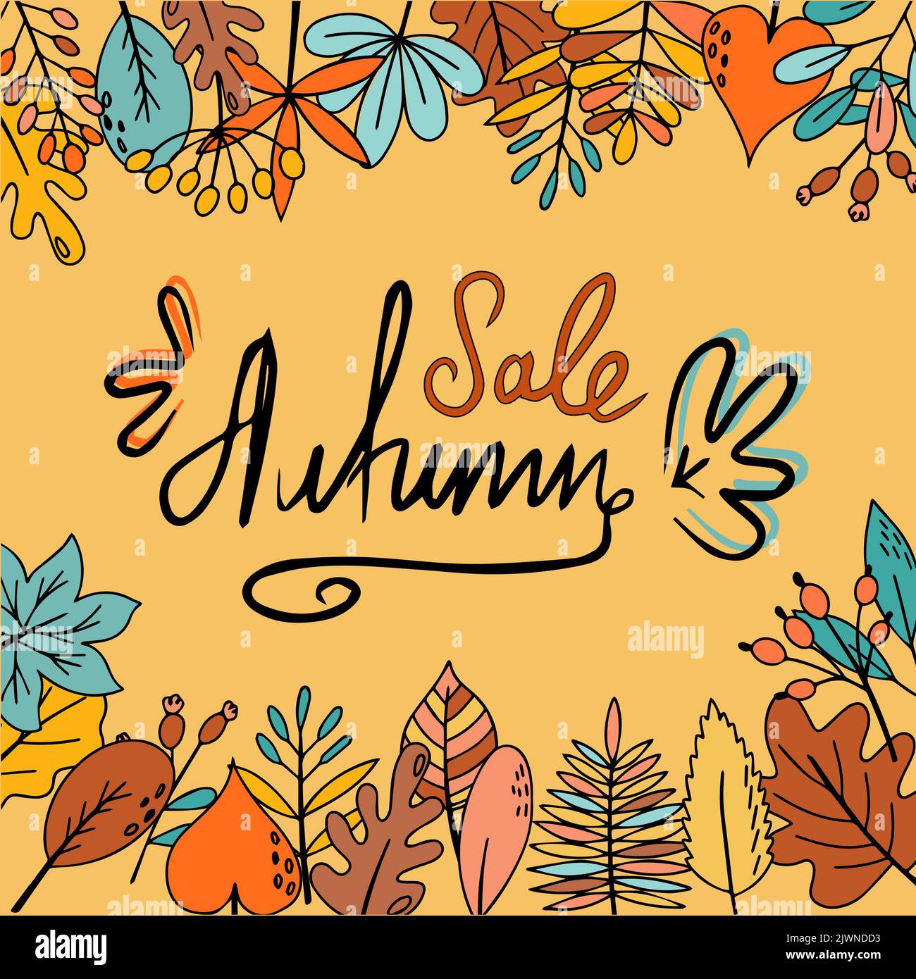 Autumn sale template with colorful leaves. For posters, labels ...