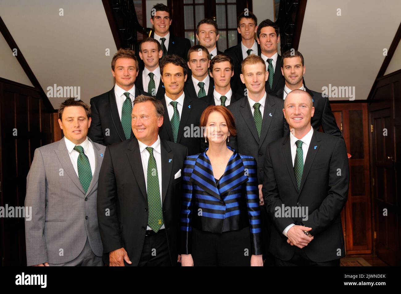 Prime Minister Julia Gillard and partner Tim Mathieson pose with the ...