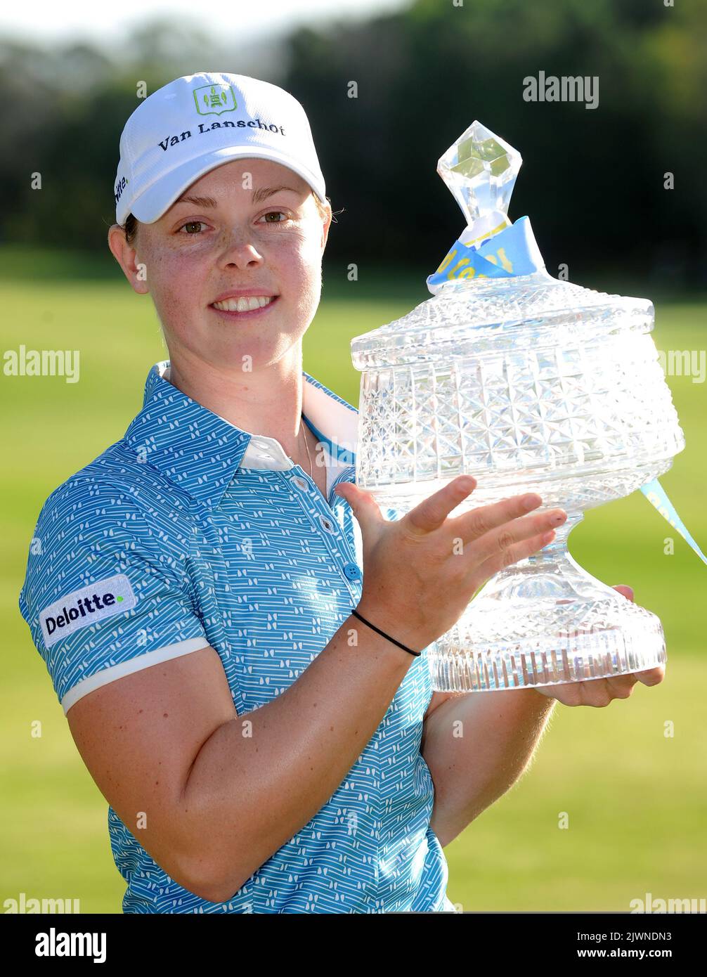 Christel Boeljon of the Netherlands poses with the winners trophy ...