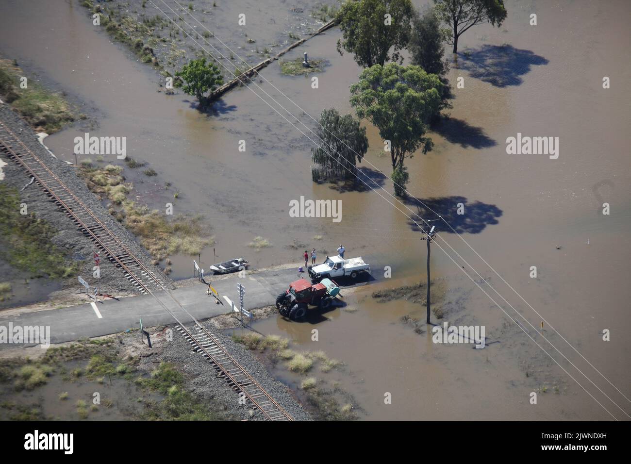 Views from a helicopter of flood affected areas between Moree and by ...
