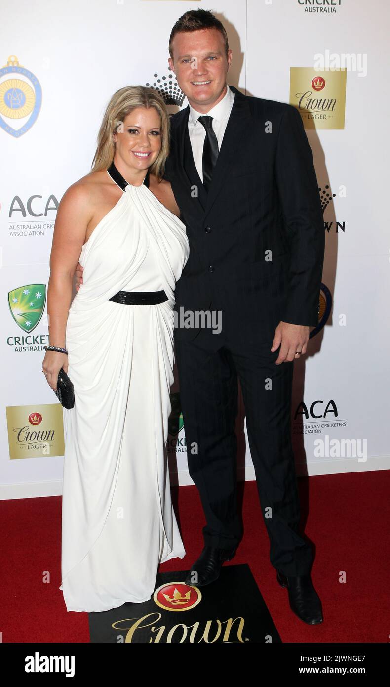 Doug Bollinger and his wife Tegan Billinger on the red carpet arrivals ...