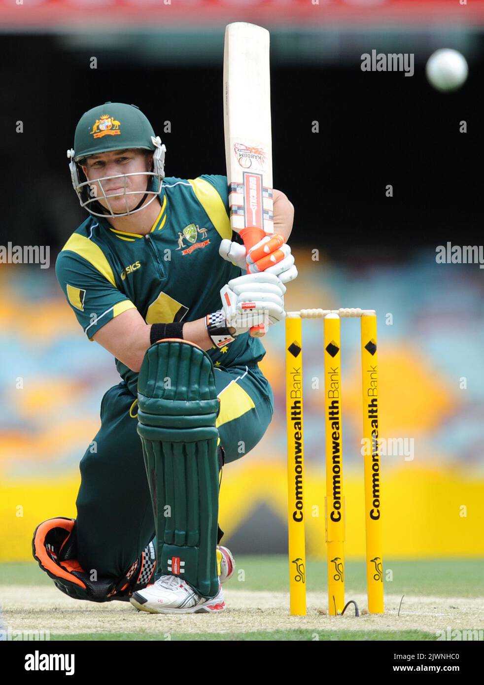 Australian batsman David Warner looks on during the 1st One Day ...