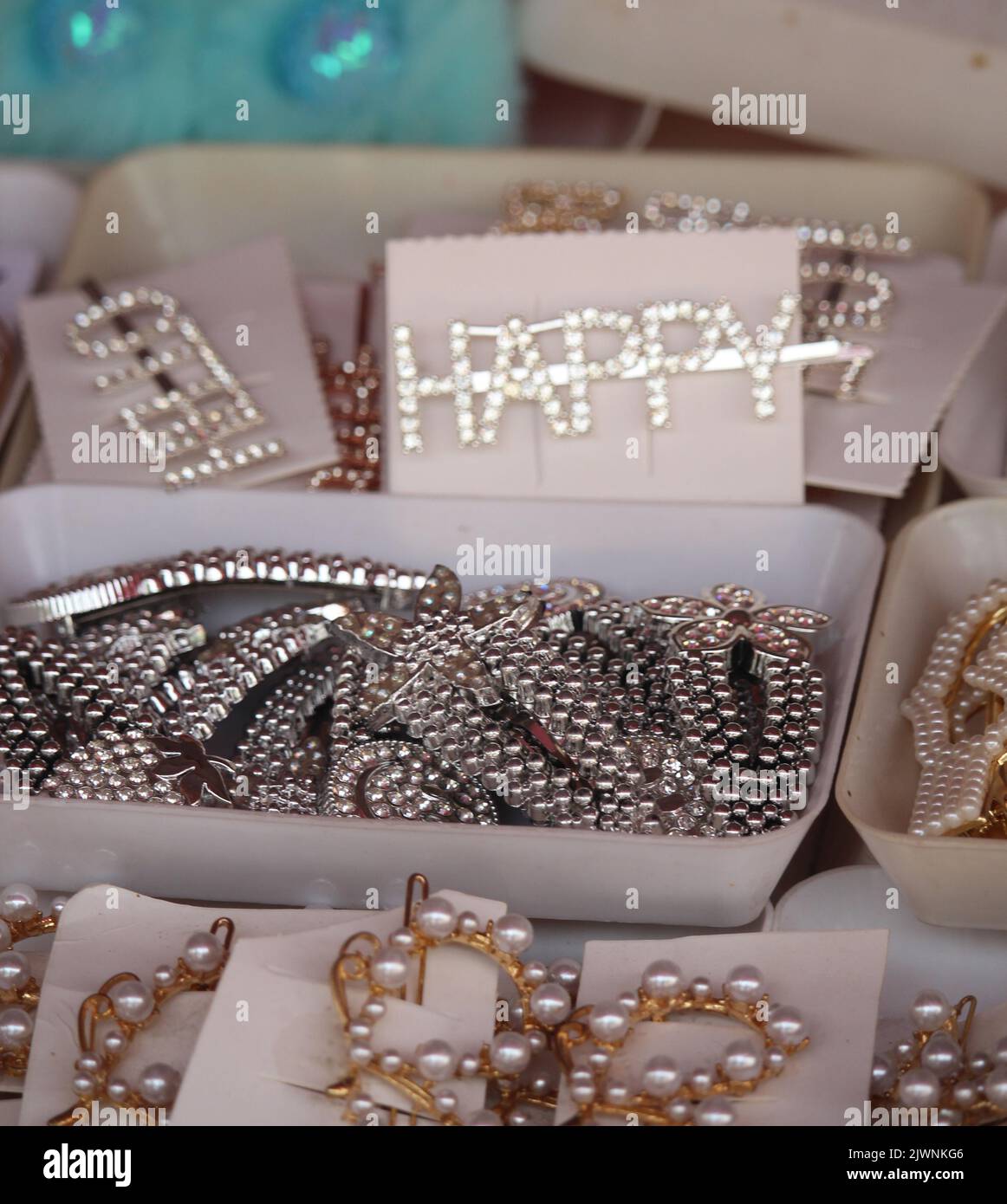 Jewelry on window display Stock Photo - Alamy