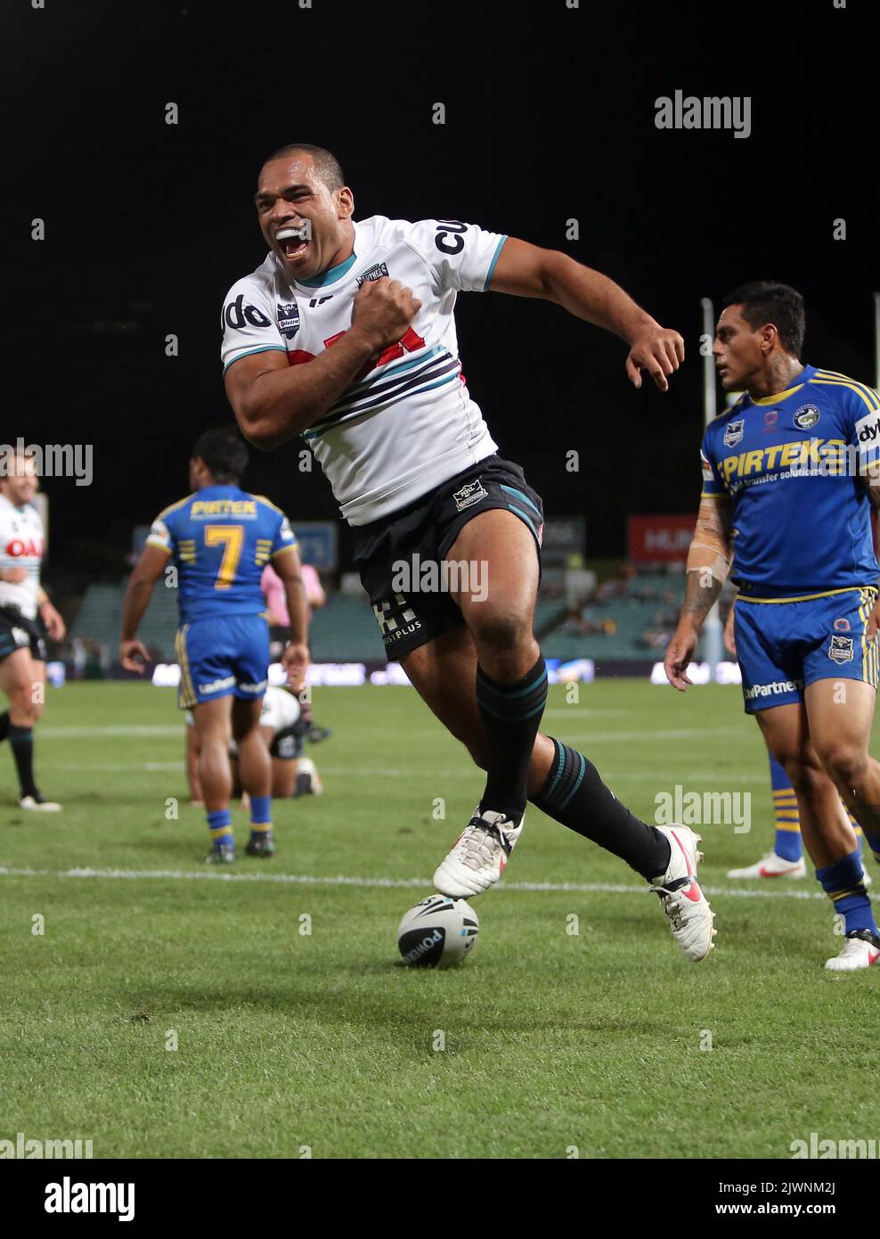 Etu Uaisele celebrates a try during NRL Rugby League match between ... Etu Uaisele celebrates a try during NRL Rugby League match between ...