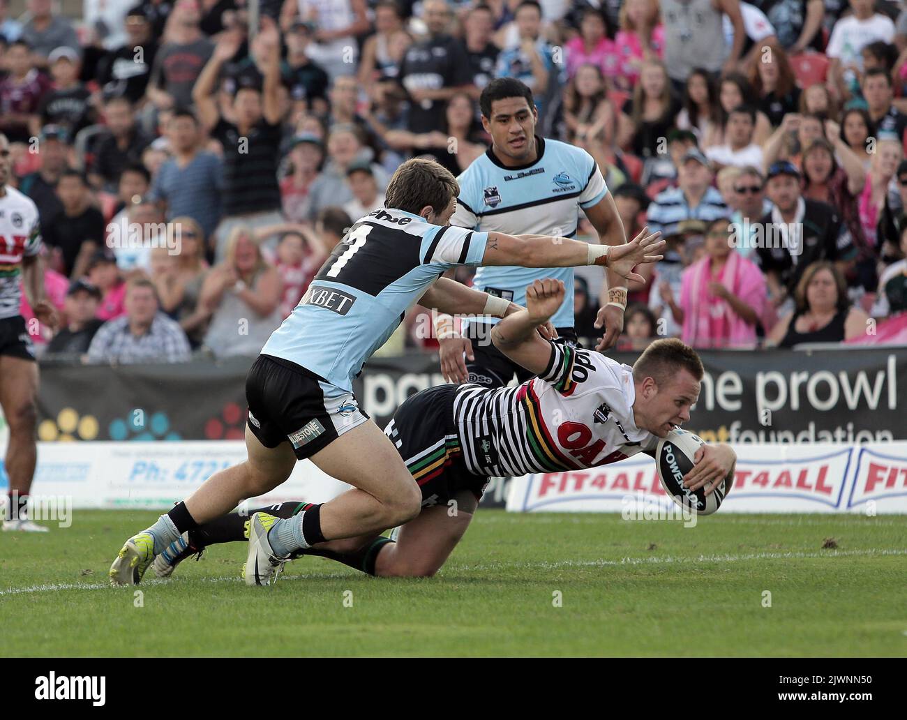 Blake Austin scores a try during NRL Rugby League match between Penrith ...