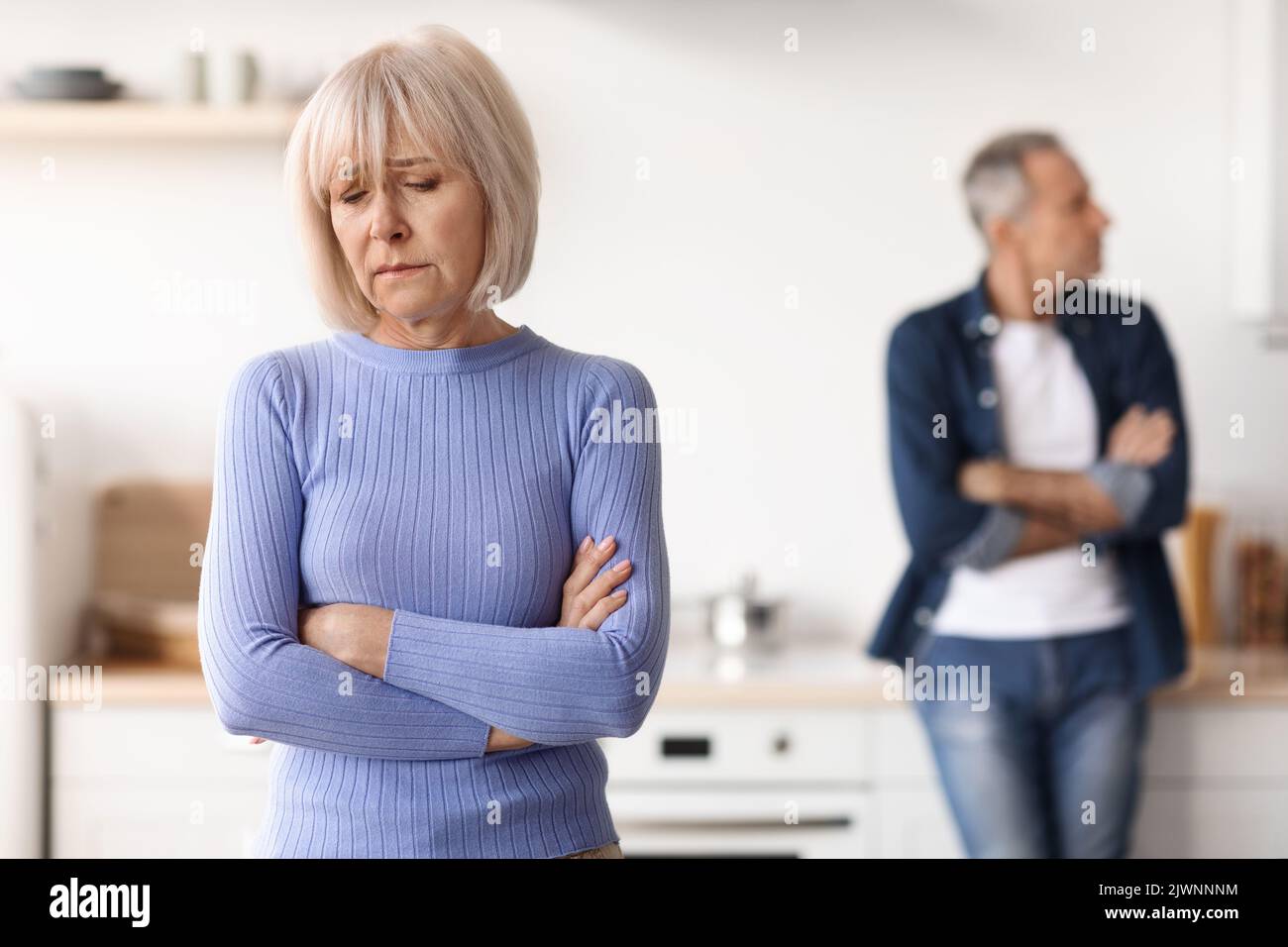 Portrait of upset senior woman, having quarrel with her husband Stock ...