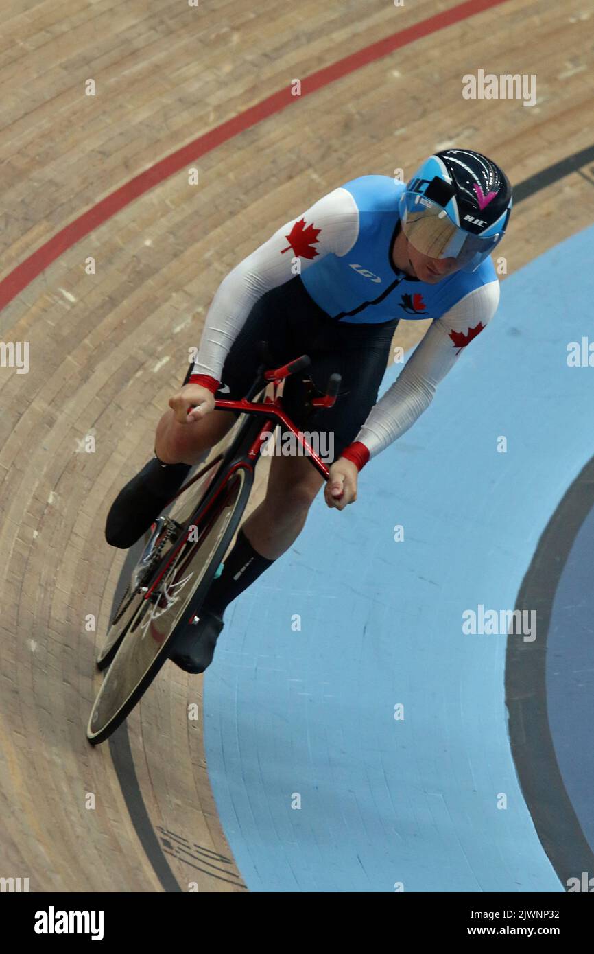 Riley PICKRELL of Canada in the Men's 4000m Individual Pursuit cycling ...