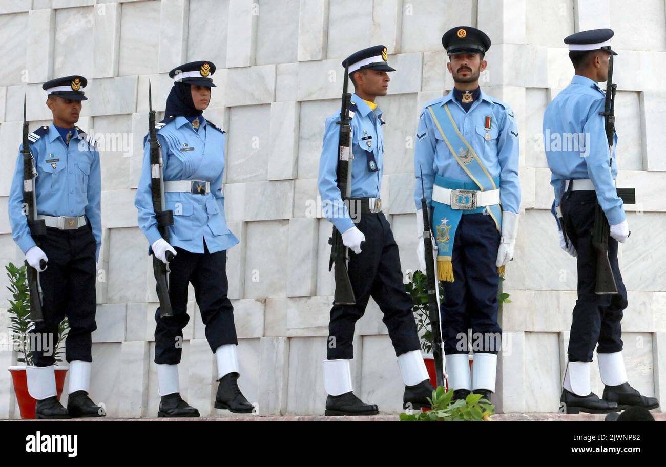 Pakistan Air Force cadets performing march past during change of guards ...