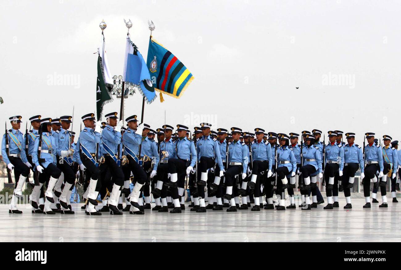 Pakistan Air Force cadets performing march past during change of guards ...