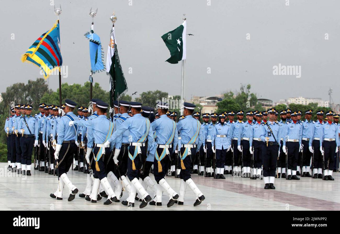 Pakistan Air Force cadets performing march past during change of guards ...