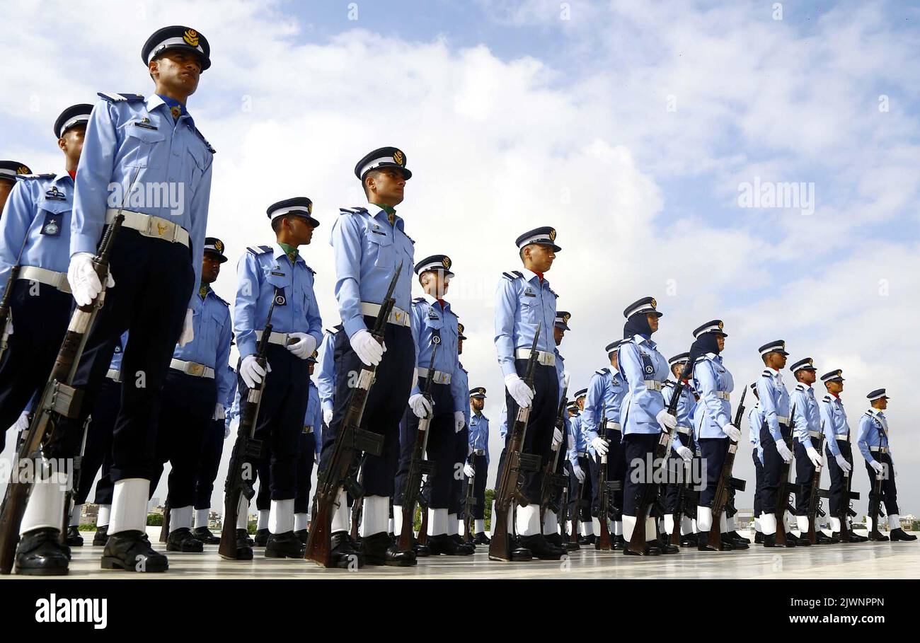 Pakistan Air Force cadets performing march past during change of guards ...