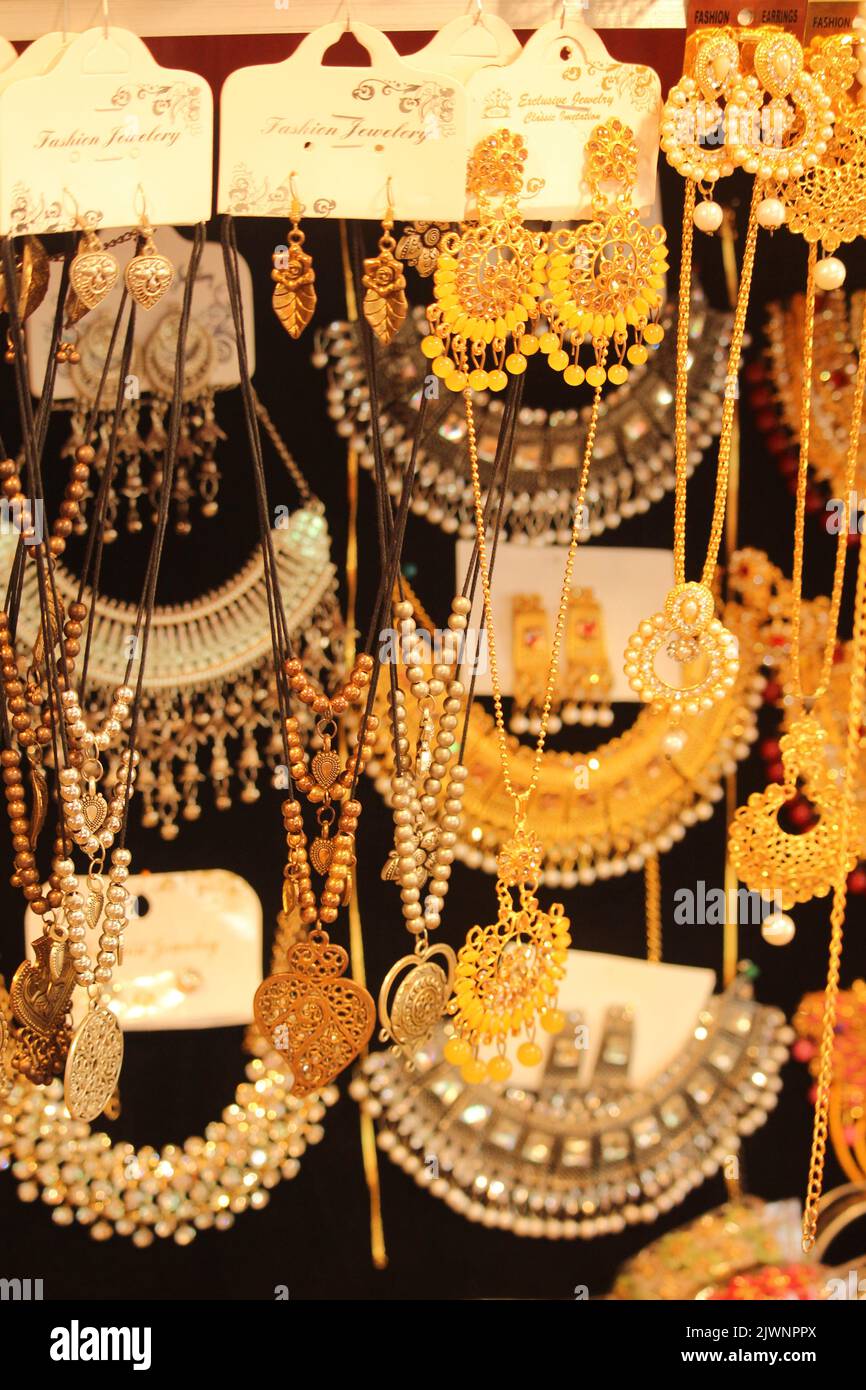 Jewelry on window display Stock Photo - Alamy