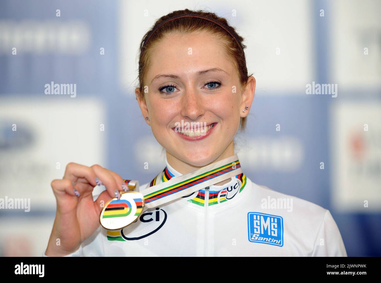 Laura Trott of Great Britain celebrates winning the Gold Medal, in the ...
