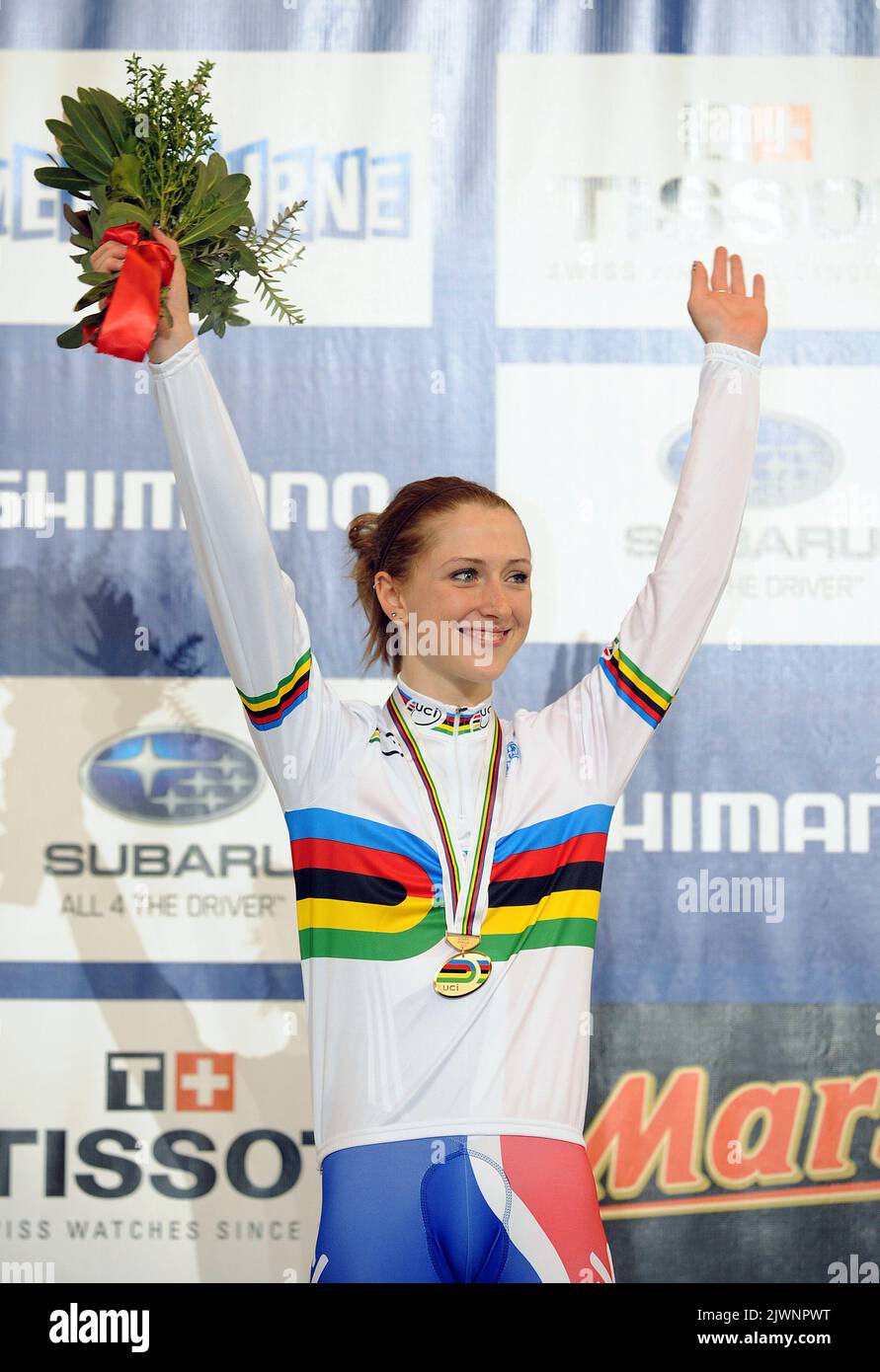 Laura Trott of Great Britain celebrates winning the Gold Medal, in the ...