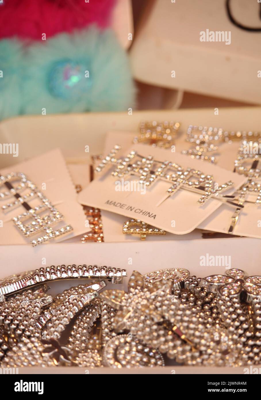 Jewelry on window display Stock Photo - Alamy