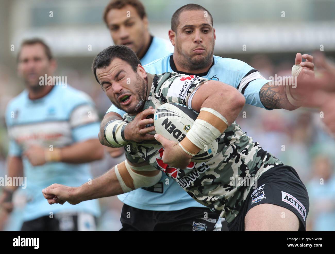 David Shillington hit by Jeremy Smith during the Rugby League match ...