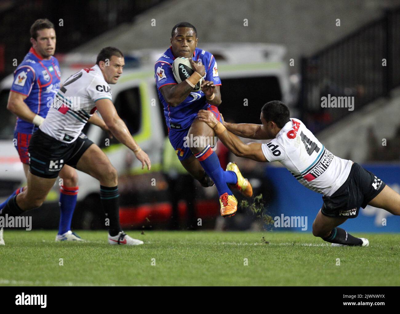 Akuila Uate busts through the line during the NRL Rugby League Round 8 ...