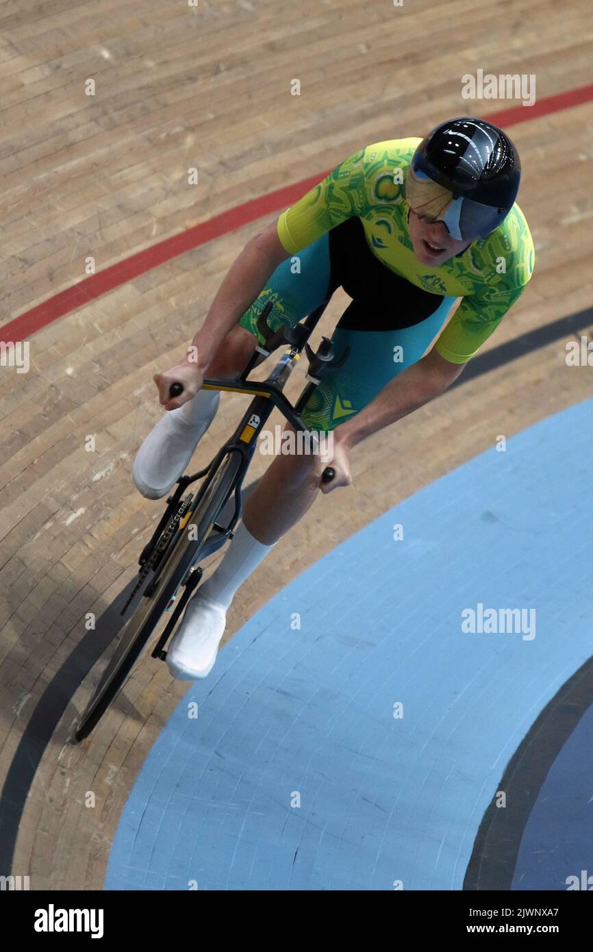 Conor LEAHY of Australia in the Men's 4000m Individual Pursuit cycling ...