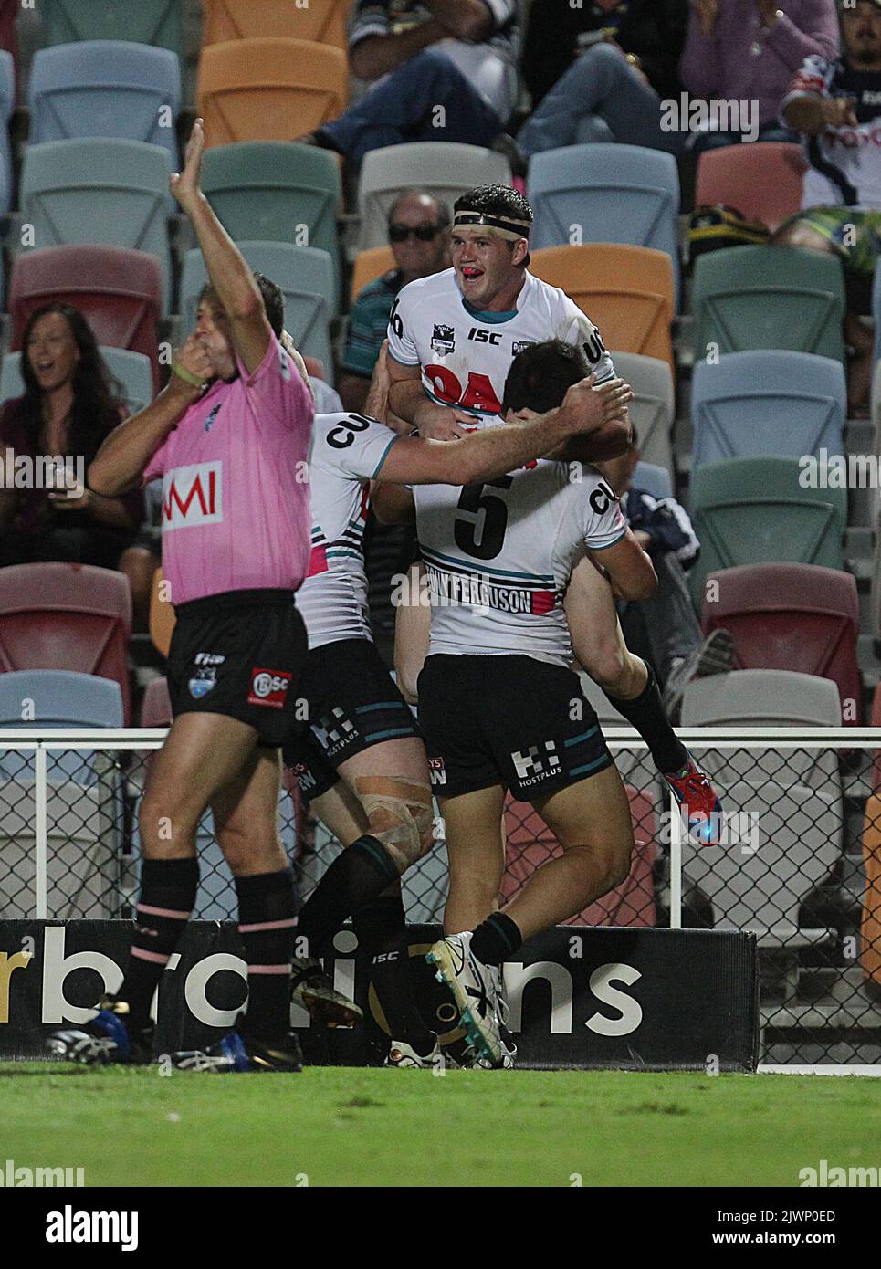 Lachlan Coote on top of try scorer Josh Mansour as Penrith hit the lead ...